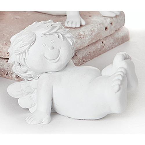 Engel hvid der ligger på ryggen (4cm høj) Poly