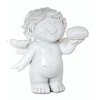 Engel hvid der står op med hånd på kind (7cm høj) poly