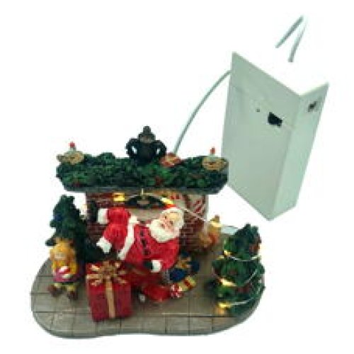 Julemand på fjeder med lys, pejs & pige (8x10cm) Batterier