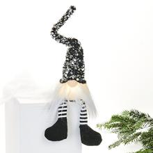 Nisse i sort med hængeben & lys, glimmer (H: 48 cm) Stof