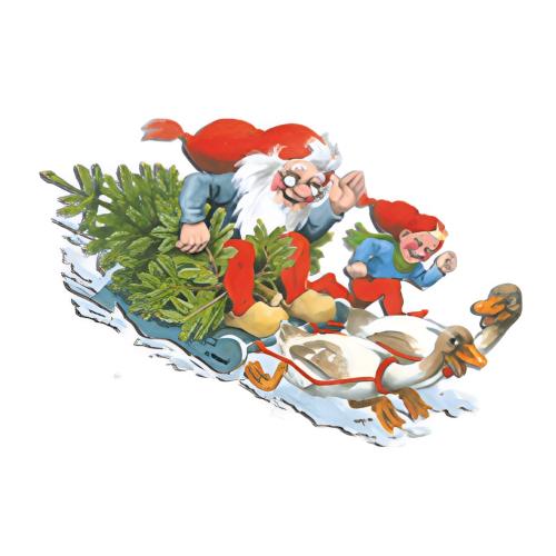 Træ Kravlenisse 2 Gås træner slæde med jule mand og jule træ, Vilhelm ...