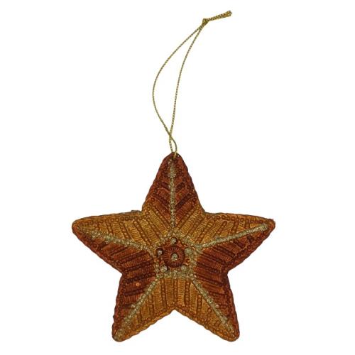 Metal pynt med broderi og perler med snor til ophæng Stjerne (9 cm) Broderi